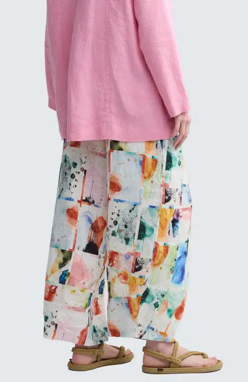 LUUKAA Ivara Painterly Print Linen Pants