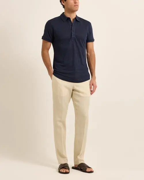 Orlebar Brown Sebastian Linen Tailored Fit Linen Polo Shirt - Navy