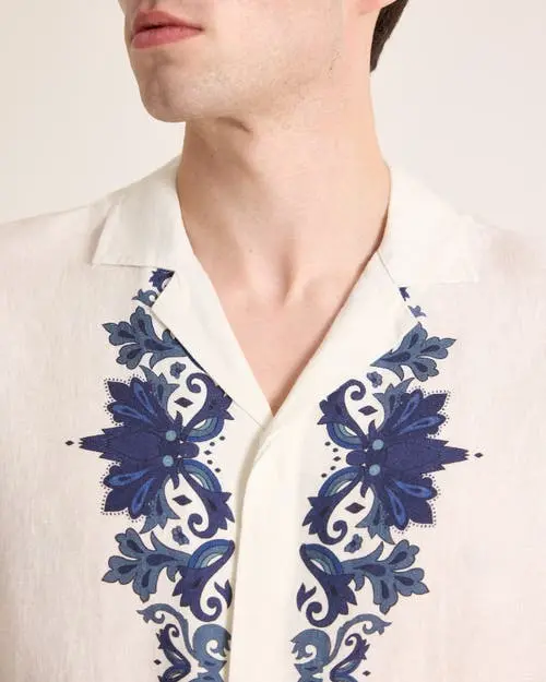 Orlebar Brown Maitan Linen Relaxed Fit Linen Mirabello Border Shirt