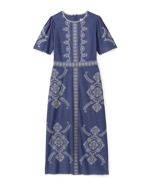 CARTOLINA Embroidered Midi Dress - Indigo