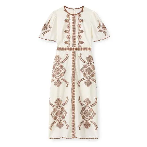 CARTOLINA Embroidered Midi Dress - Ivory