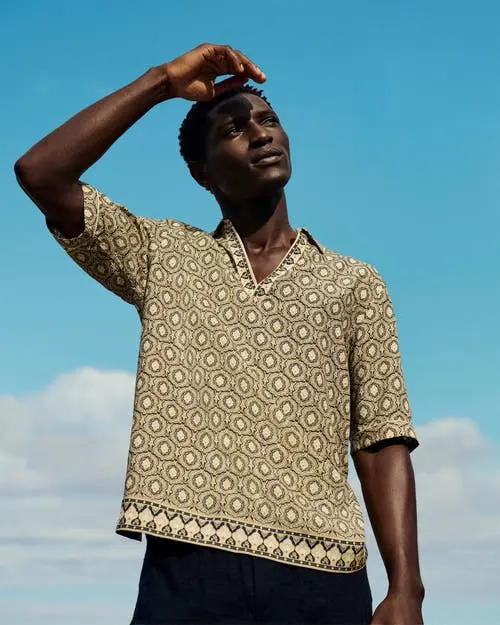 Orlebar Brown Ridley Relaxed Fit Passetto Print Short Sleeve Overhead Shirt