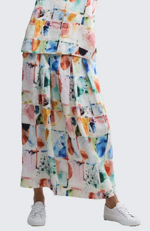 LUUKAA Merina Painterly Print Linen Maxi Skirt - Multihued