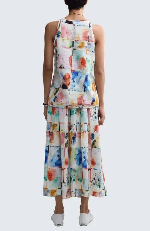 LUUKAA Merina Painterly Print Linen Maxi Skirt