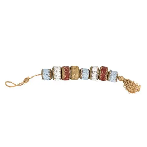 FORESIDE HOME AND GARDEN Beaded Distressed Tassel Multiple Color Wood & Jute