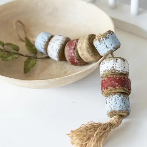 FORESIDE HOME AND GARDEN Beaded Distressed Tassel Multiple Color Wood & Jute