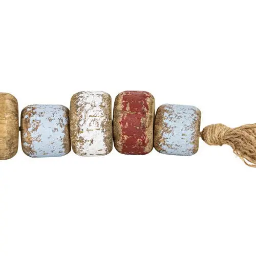 FORESIDE HOME AND GARDEN Beaded Distressed Tassel Multiple Color Wood & Jute
