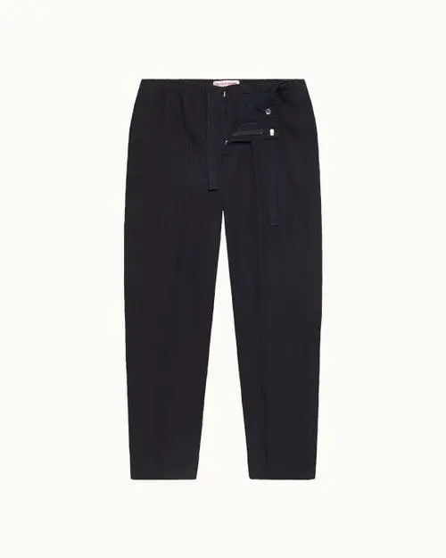 Orlebar Brown Alex Relaxed Fit Italian Linen Drawcord Trousers - Night Iris