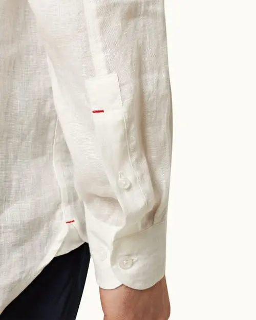 Orlebar Brown Justin Lino Relaxed Fit Classic Collar Italian Linen Shirt - White