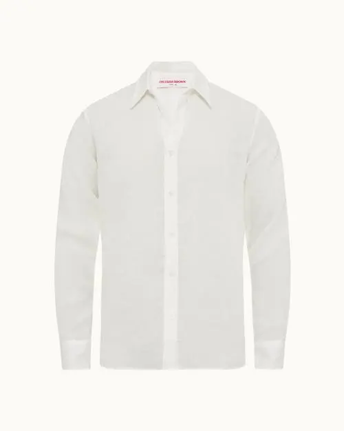 Orlebar Brown Justin Lino Relaxed Fit Classic Collar Italian Linen Shirt - White