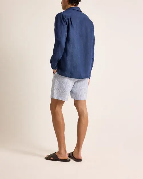 Orlebar Brown Vincent Linen Relaxed Fit Linen Long Sleeve Overhead Shirt - Night Iris