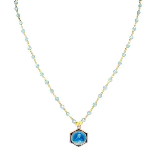 MADISON BEVERLY HILLS Vintage Blue Enamel Virgin Mary Pendant Necklace - Gold