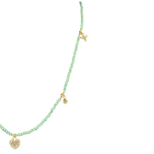 MADISON BEVERLY HILLS Aventurine Beaded Choker Necklace With Charm Accents