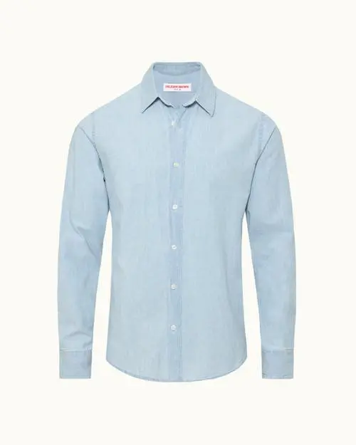 Orlebar Brown Giles Chambray Tailored Fit Chambray Shirt - Wave Blue