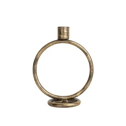 FORESIDE HOME AND GARDEN Brass Round Sculpture Taper Candle Holder Metal - Gold