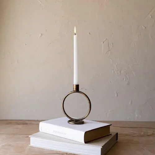 FORESIDE HOME AND GARDEN Brass Round Sculpture Taper Candle Holder Metal
