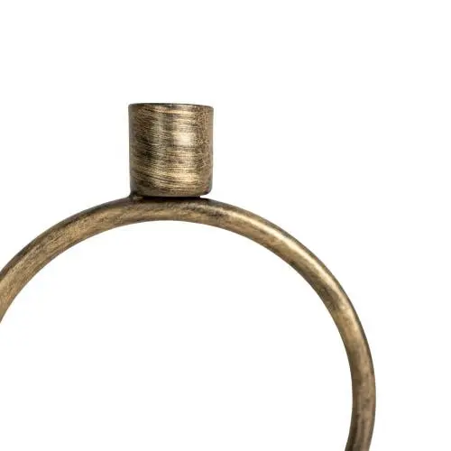 FORESIDE HOME AND GARDEN Brass Round Sculpture Taper Candle Holder Metal
