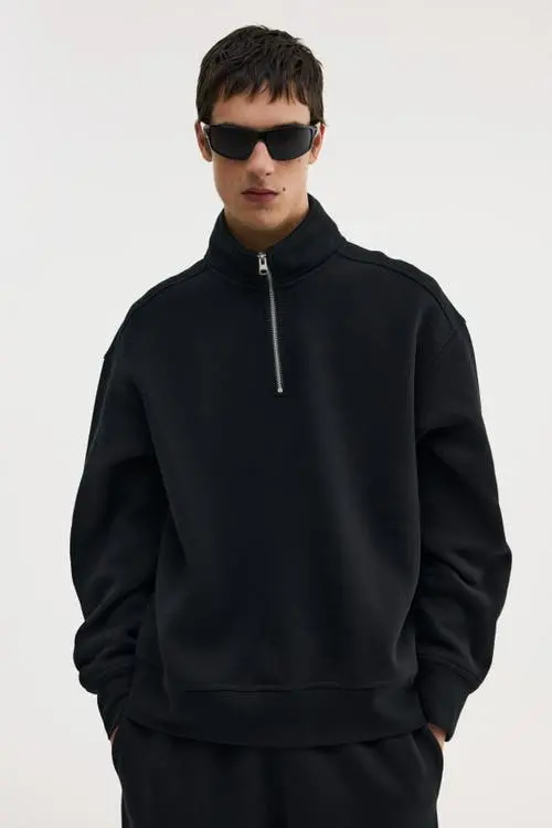 H&m Loose Fit Zip-top Sweatshirt - Black