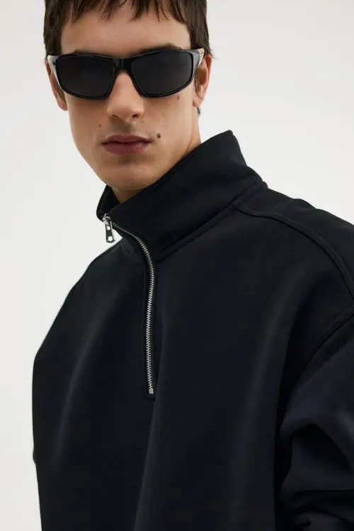 H&m Loose Fit Zip-top Sweatshirt - Black