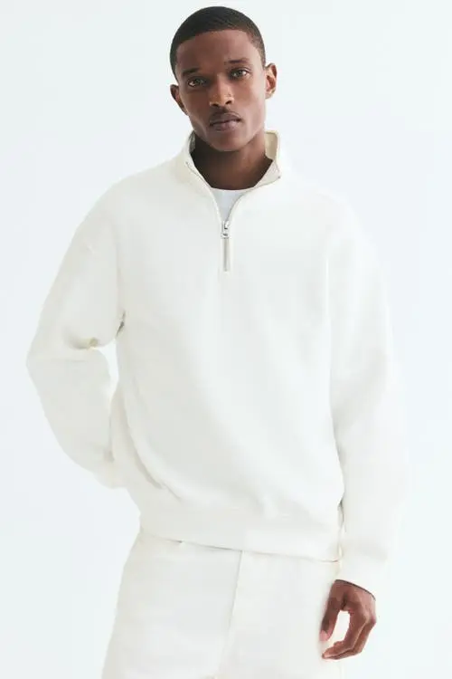 H&M Loose Fit Half-zip Sweatshirt - Cream