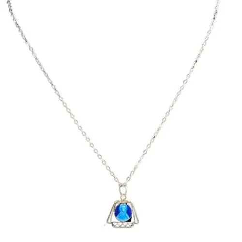 MADISON BEVERLY HILLS Vintage Virgin Mary Pendant Necklace With Sterling Silver Chain - Blue