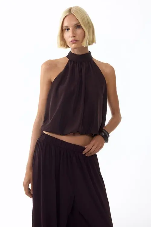 H&M Sleeveless Bubble Hem Top With Stand-up Collar