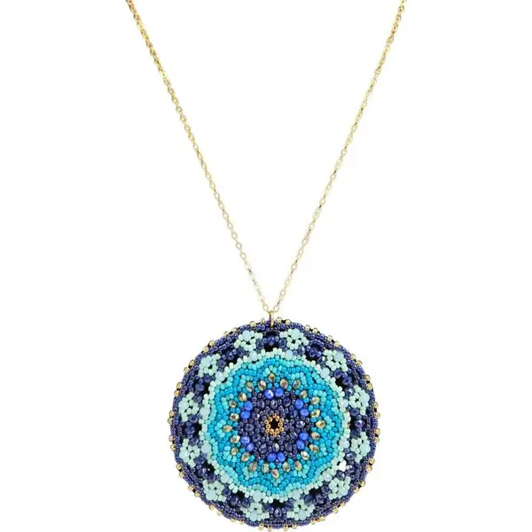 MADISON BEVERLY HILLS Beaded Mandala Medallion Pendant Necklace - Blue