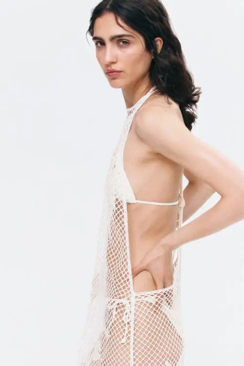 H&m Beaded Crochet-look Halterneck Maxi Dress
