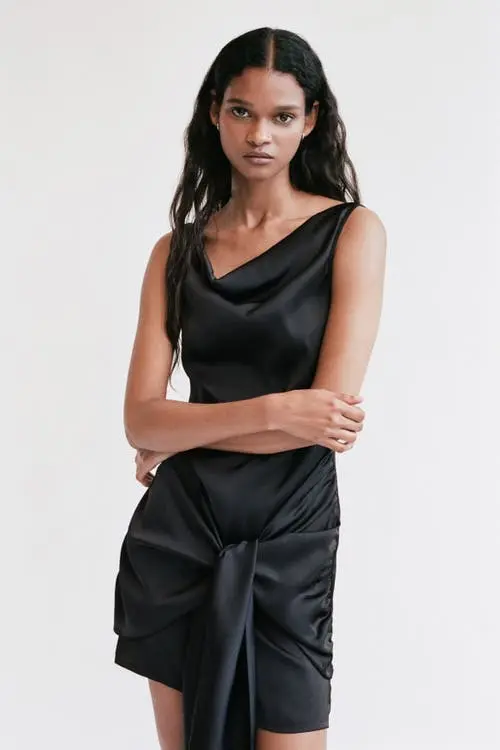 H&m Cowl Neck Satin Mini Dress