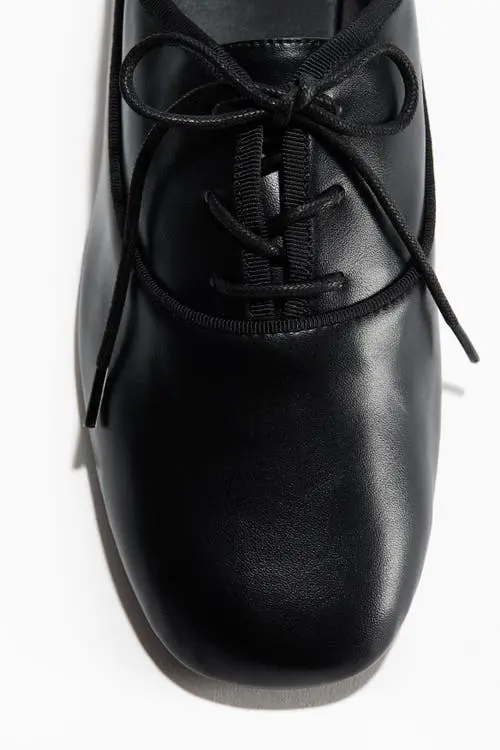 H&m Lace-up Ballet Flats With Satin Lining - Black