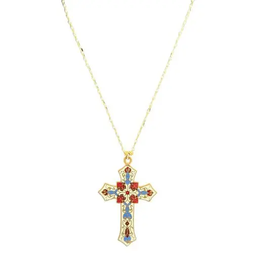MADISON BEVERLY HILLS Vintage 1890s Enamel Cross Pendant Necklace - White
