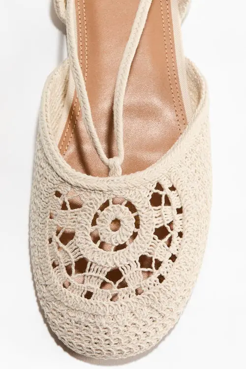 H&m Crochet-look Ballet Flats With Ankle Ties