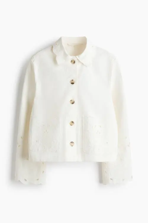 H&M Cotton Twill Jacket With Eyelet Embroidery
