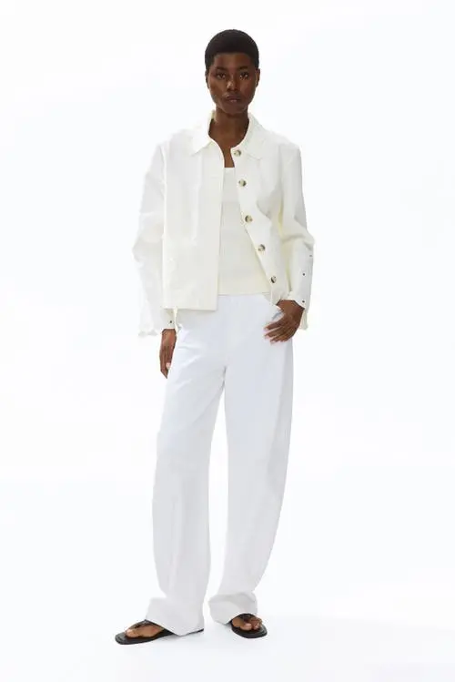 H&M Cotton Twill Jacket With Eyelet Embroidery