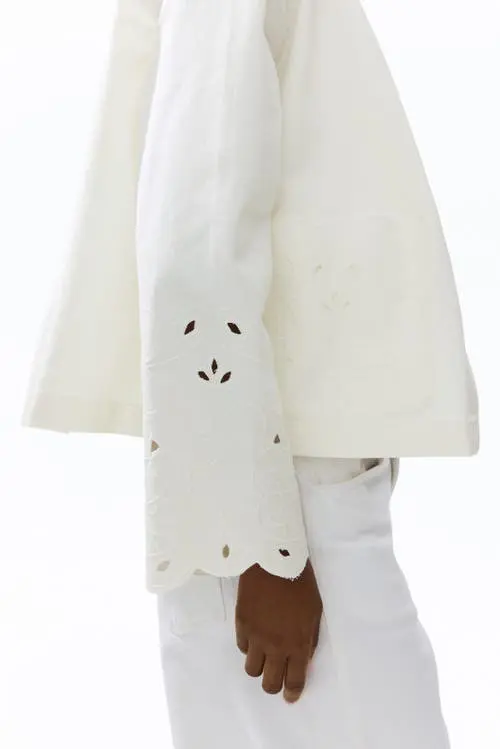 H&M Cotton Twill Jacket With Eyelet Embroidery