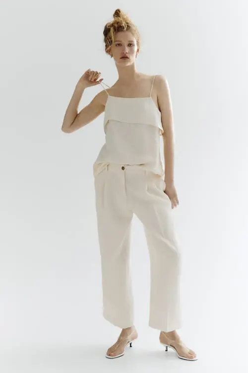 H&m Ankle-length Twill Trousers - Cream