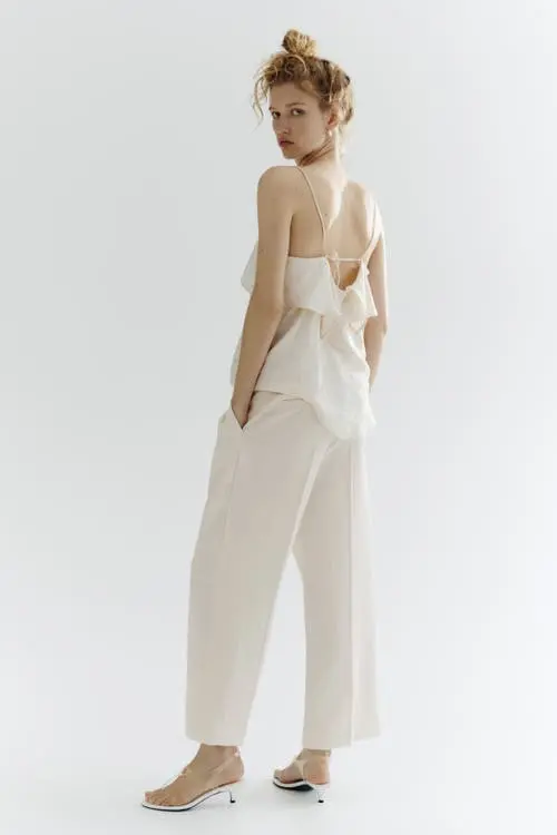 H&m Ankle-length Twill Trousers - Cream