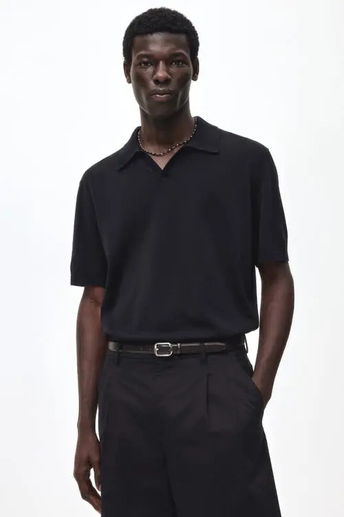 H&m Regular Fit Silk-blend Polo Shirt - Black