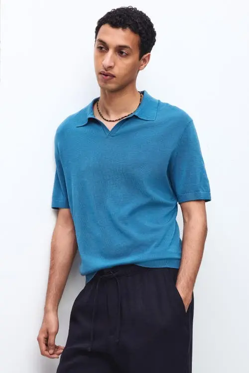 H&m Regular Fit Silk-blend Polo Shirt - Blue