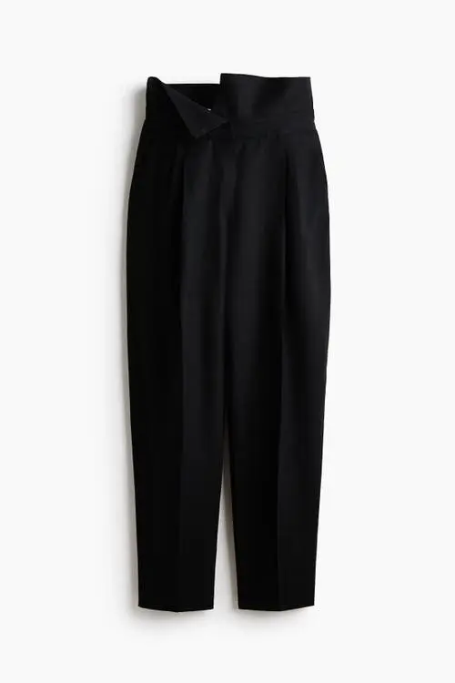 H&M Foldover Waistband Linen-blend Trousers