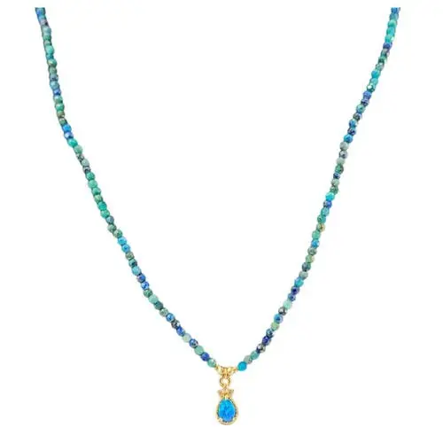 MADISON BEVERLY HILLS Beaded Apatite Choker Necklace With Opalesque Pendant - Blue