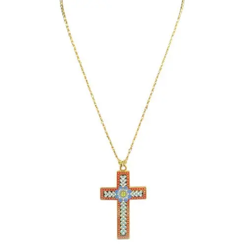 MADISON BEVERLY HILLS Vintage Ivory Enamel Cross Pendant Necklace - Red