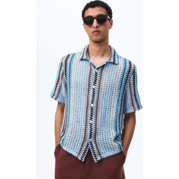 H&m Regular Fit Textured-knit Resort Shirt