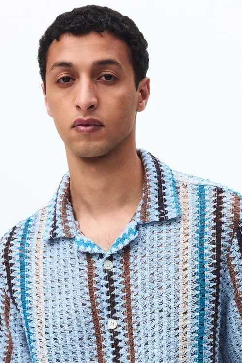 H&m Regular Fit Textured-knit Resort Shirt