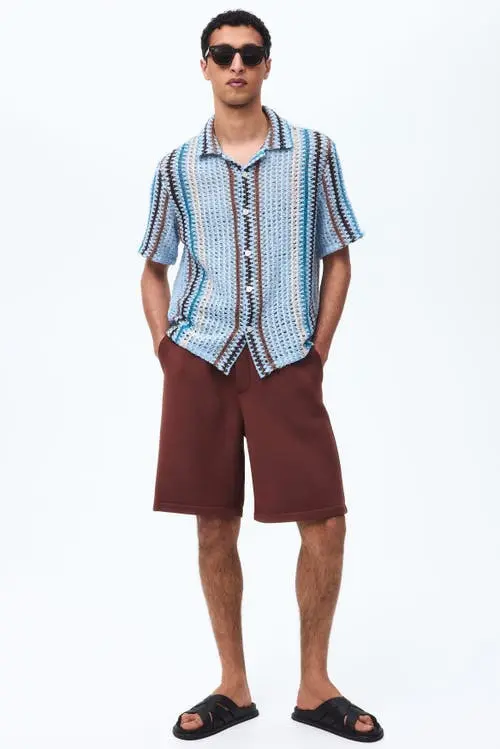 H&m Regular Fit Textured-knit Resort Shirt