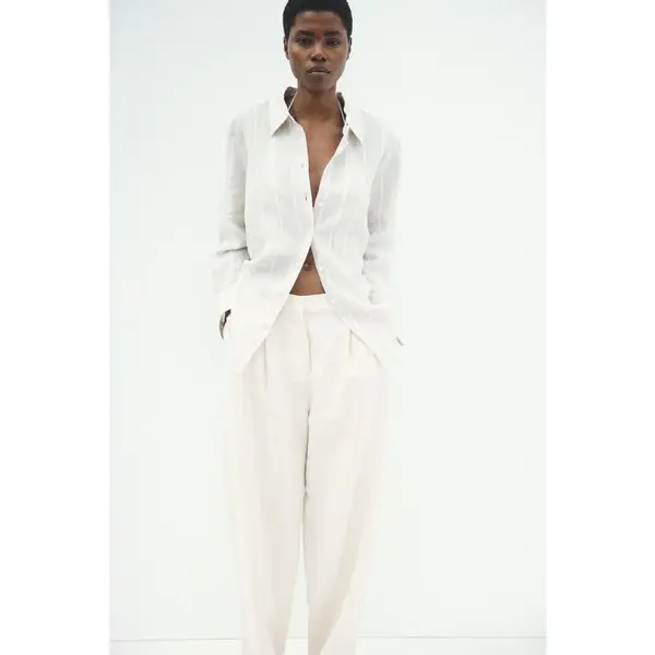 H&m Linen-blend Barrel Trousers - Cream