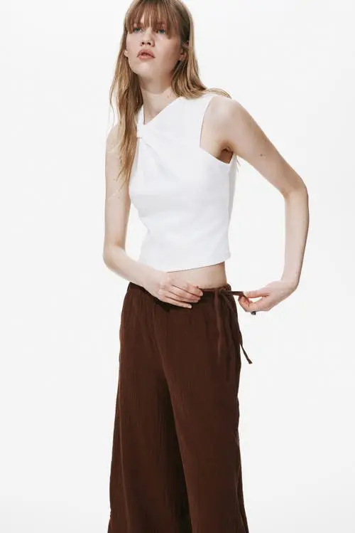 H&M Drawstring Detail Muslin Pants - Brown