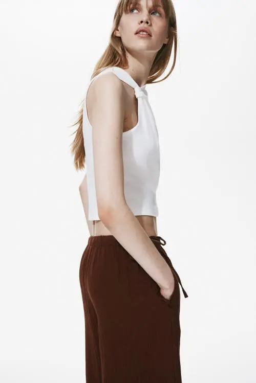 H&M Drawstring Detail Muslin Pants - Brown