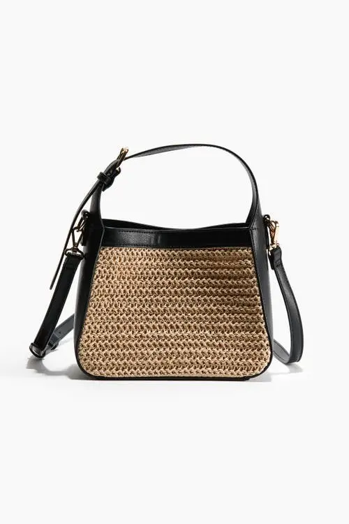 H&m Crossbody Bag With Braided Straw Detail - Beige/black