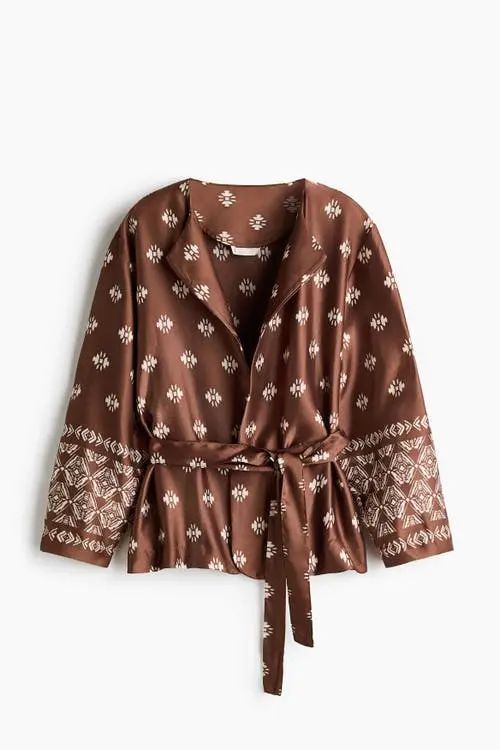 H&m Tie-belt Satin Blazer
